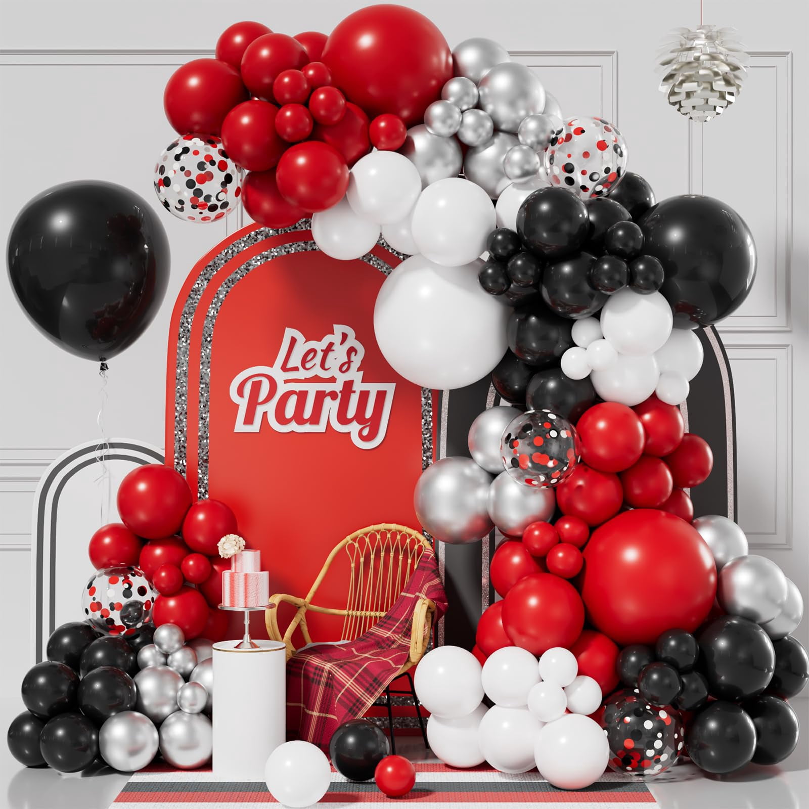 Bonropin 155pcs Red Black STF9 and White Balloon Garland Different Size ...