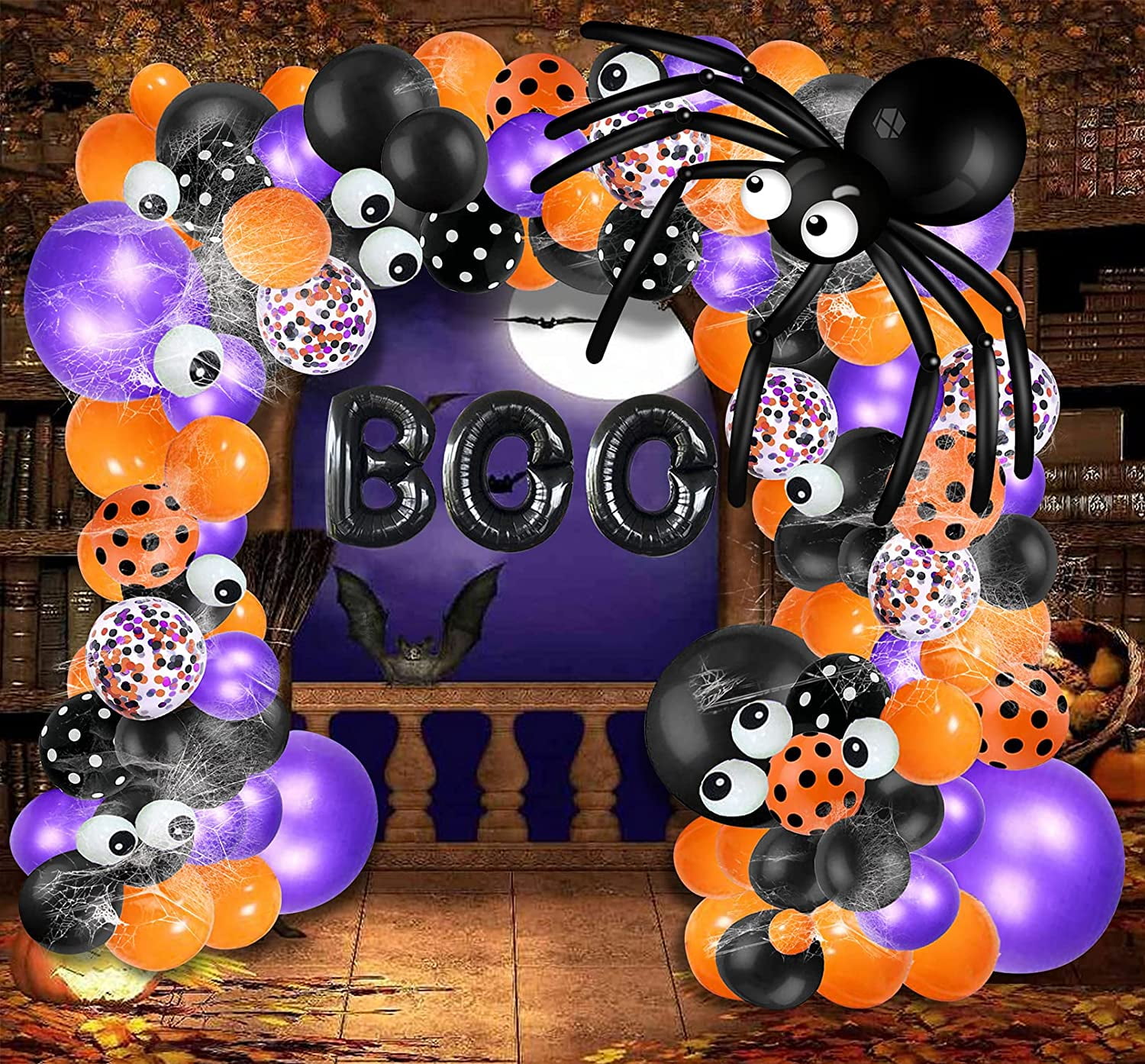 Bonropin Halloween Balloon Garland Arch kit with Halloween Spider Web ...