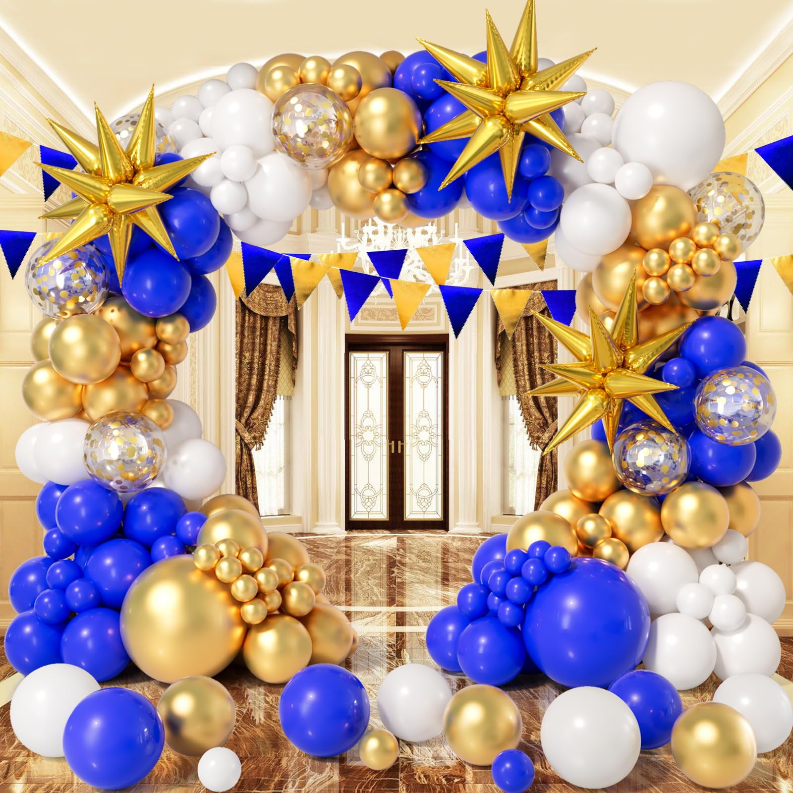 Bonropin Royal Blue and Gold Balloon AFN1Garland Arch Kit 158pcs with ...