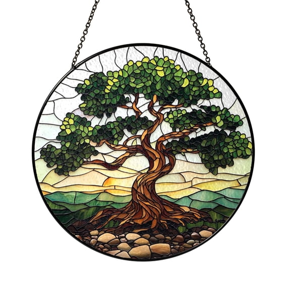 Bonsai Inspired Stained Glass Style Window Hanging - Walmart.com