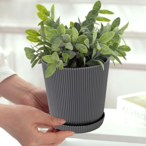 Bonsai Pot 1-Pack Grey ABS Plastic Flower Pots with Saucers 6.1 to 4 ...
