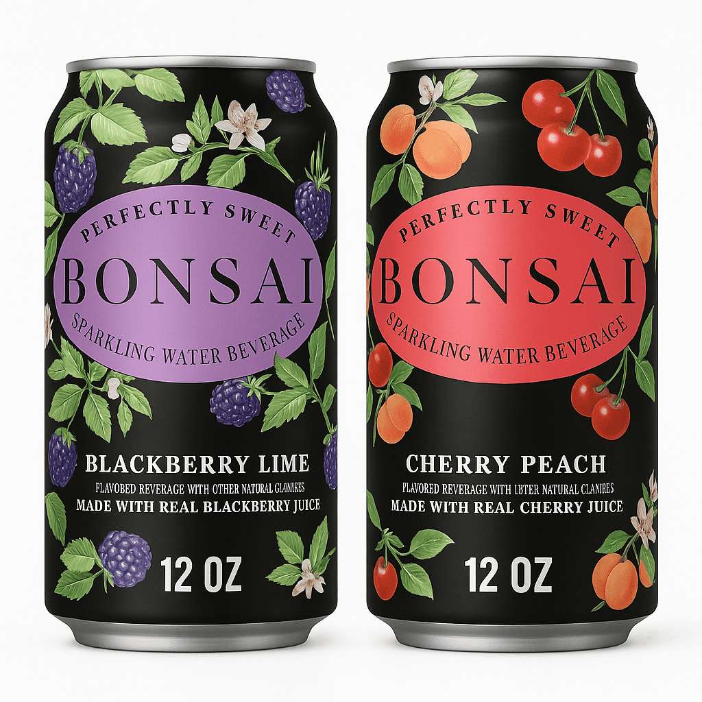 Bonsai Sparkling Water Beverage 16 Pack – Blackberry Lime & Cherry Peach (12 fl oz Cans, 8 Each ...