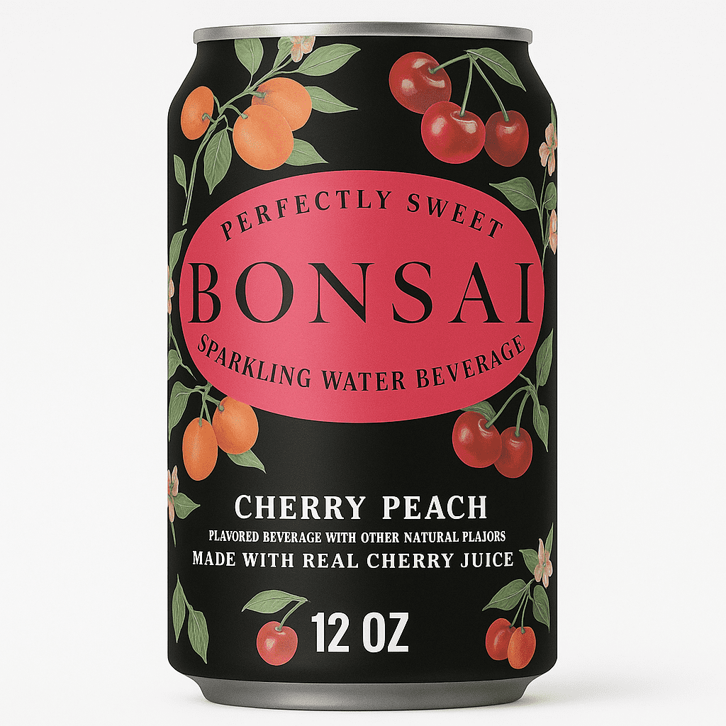 Bonsai Sparkling Water Beverage, Cherry Peach, 12 fl oz Cans, Pack of ...