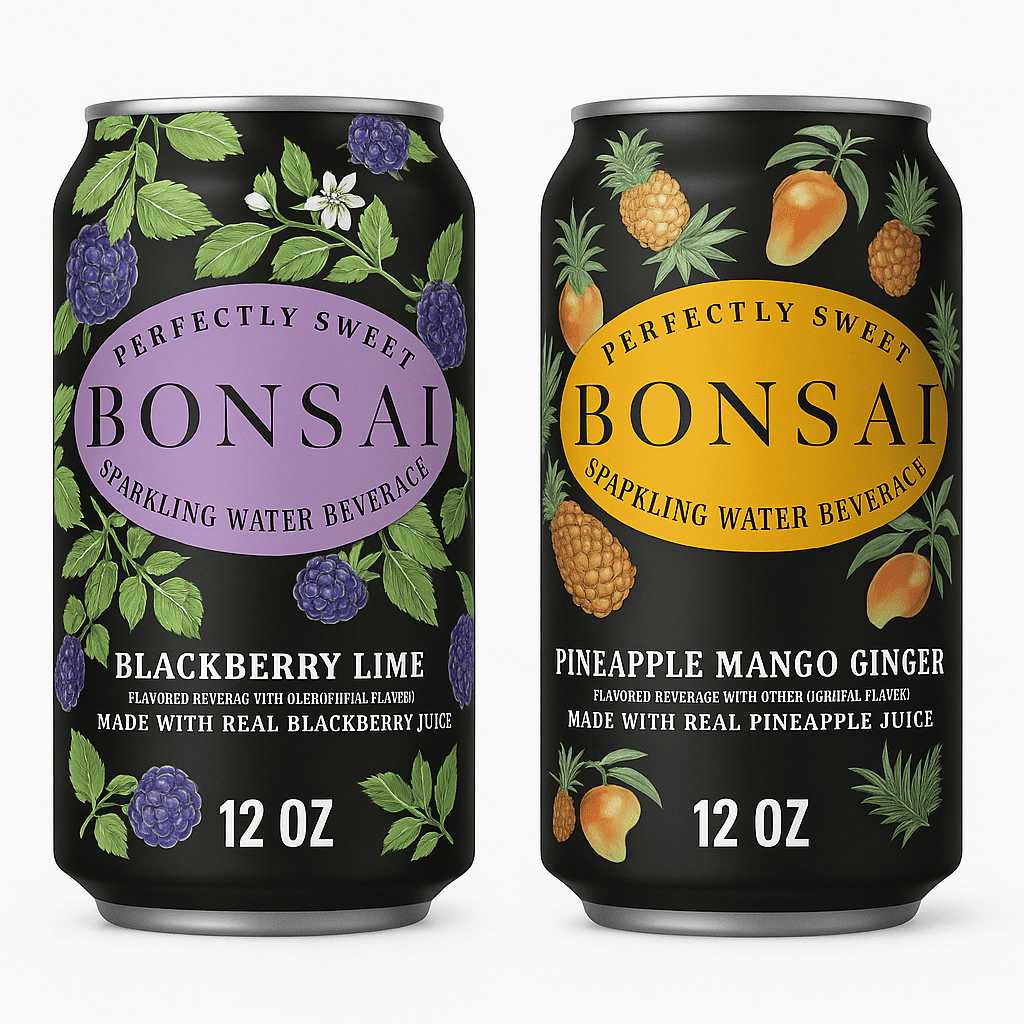 Bonsai Sparkling Water Beverage Variety Pack, Blackberry Lime & Pineapple Mango Ginger, 16 Pack ...