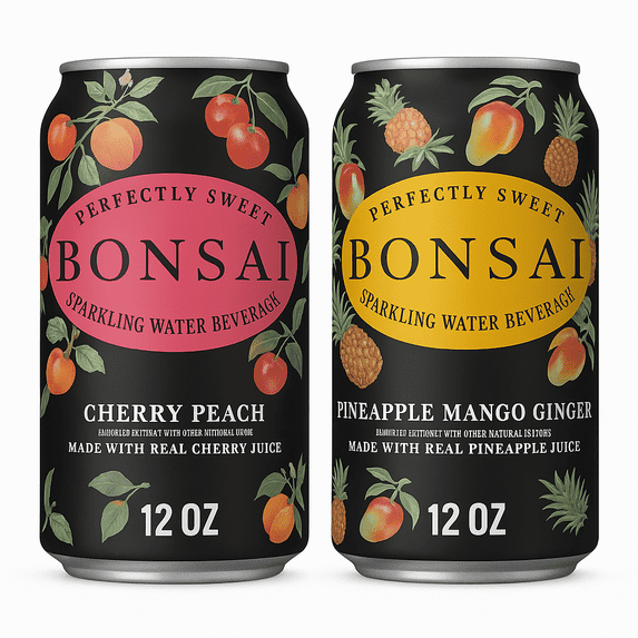 Bonsai Sparkling Water Beverage Variety Pack, Cherry Peach & Pineapple ...