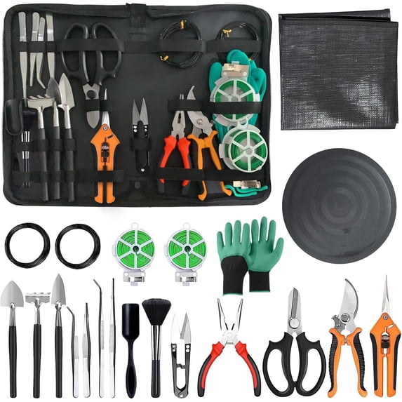 Bonsai Toolkit - Mini Garden Tools, Bonsai Wire Kit, Repotting Mat for ...