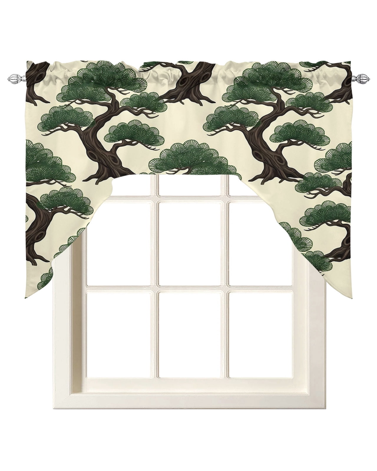 Bonsai Tree Kitchen Swag Valances for Windows, Botanical Pine Evergreen ...