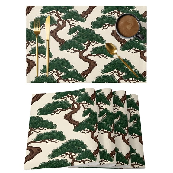 Bonsai Tree Placemats Set of 12 Botanical Pine Japanese Zen Evergreen ...