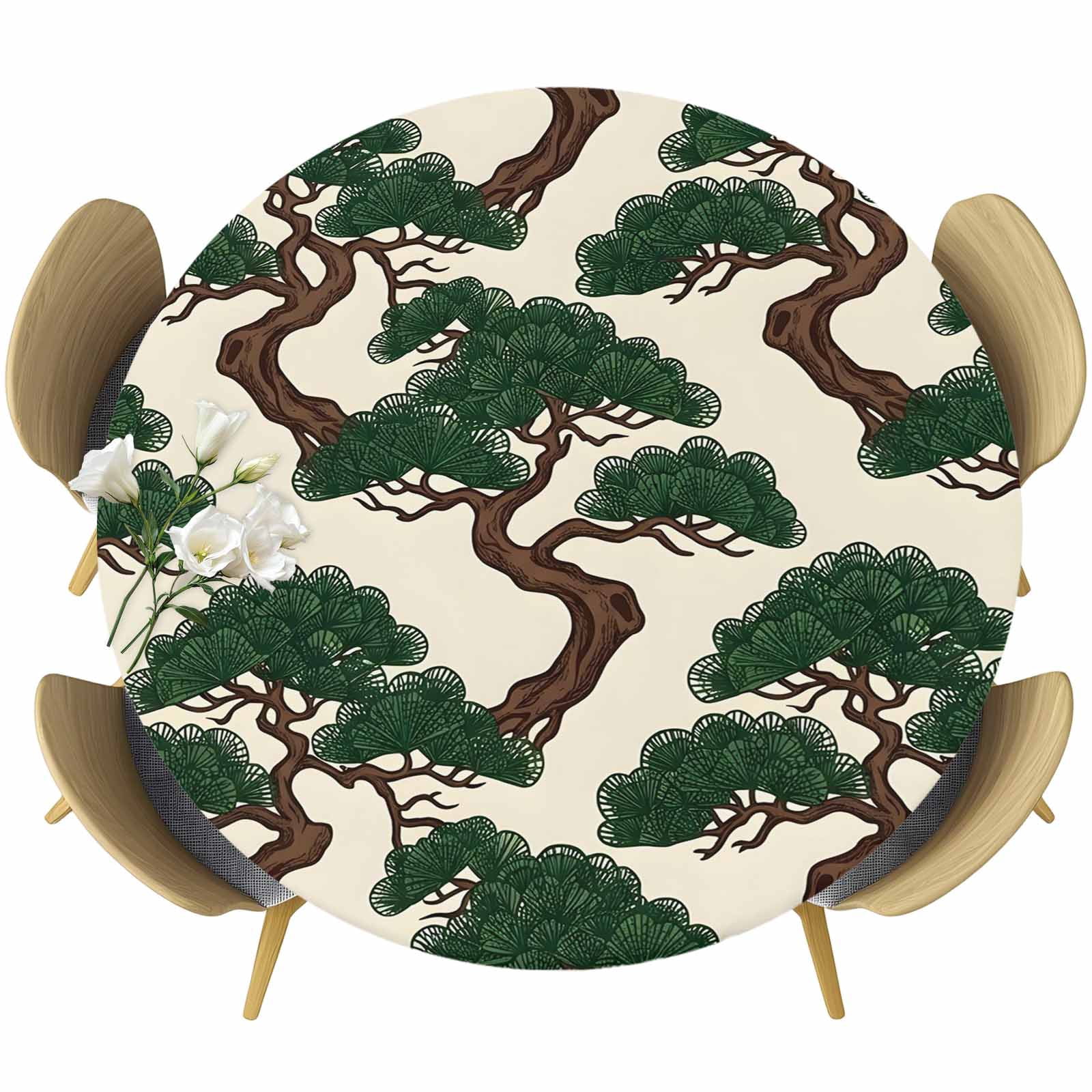 Bonsai Tree Round Tablecloth 45-54 Inch Round Fitted Table Cloth with ...