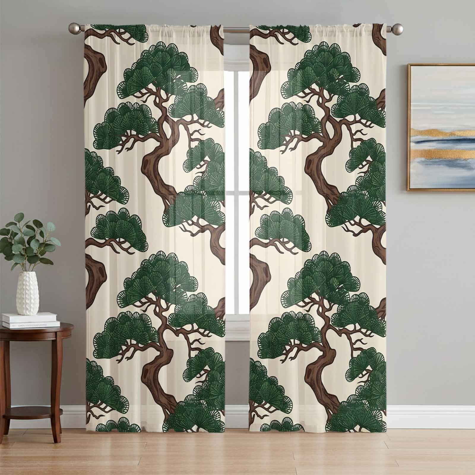 Bonsai Tree Sheer Curtains for Living Room Bedroom Botanical Pine ...