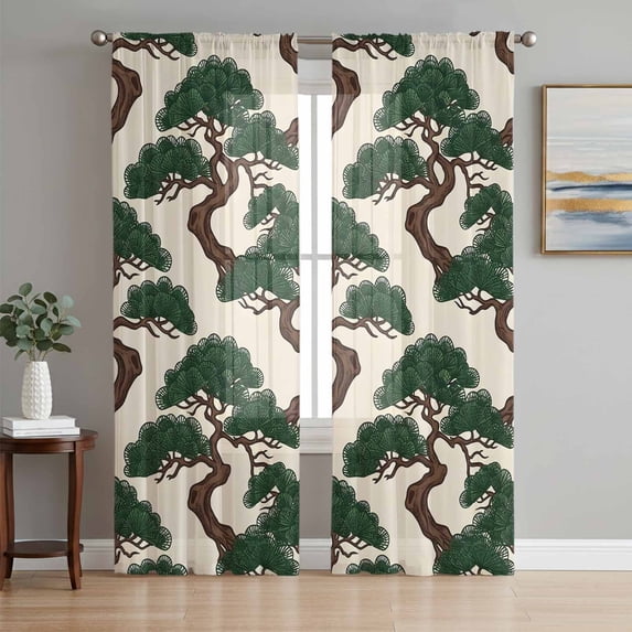 Bonsai Tree Sheer Curtains for Living Room Bedroom Botanical Pine ...