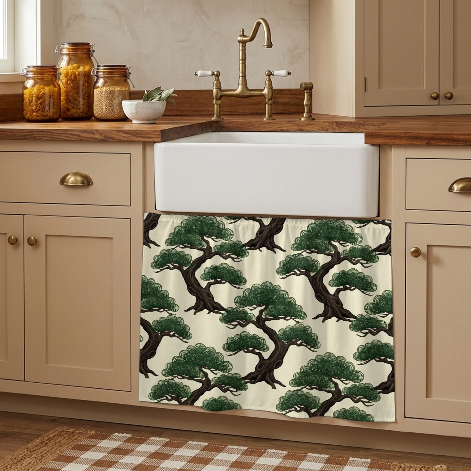 Bonsai Tree Small Cabinet Curtains 10"W x 11"L, Botanical Pine ...