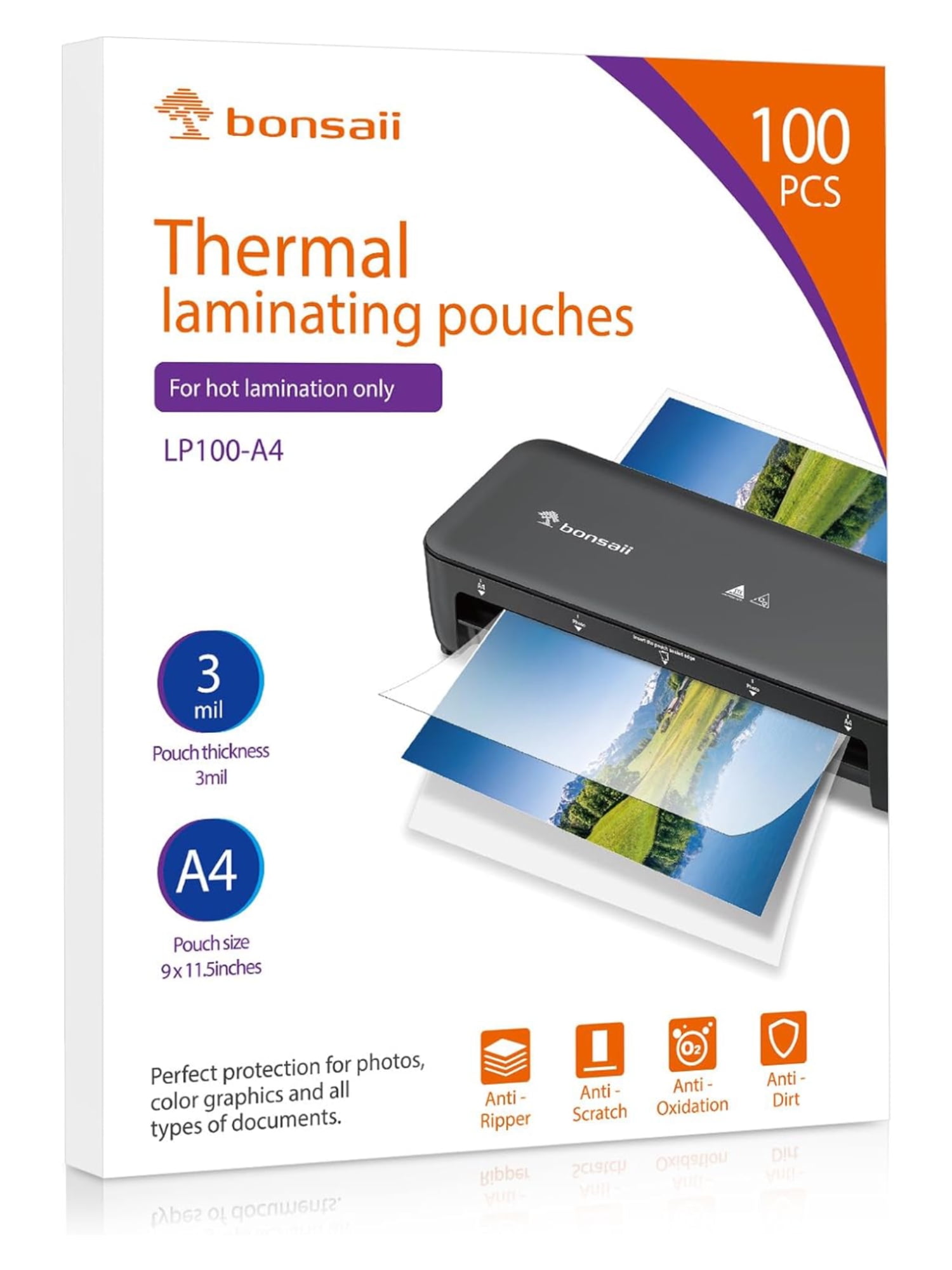 "Bonsaii A4 Home Use Laminator Sheets, Thermal Laminating Pouches 9"" x 11.5"", 3 Mil ...