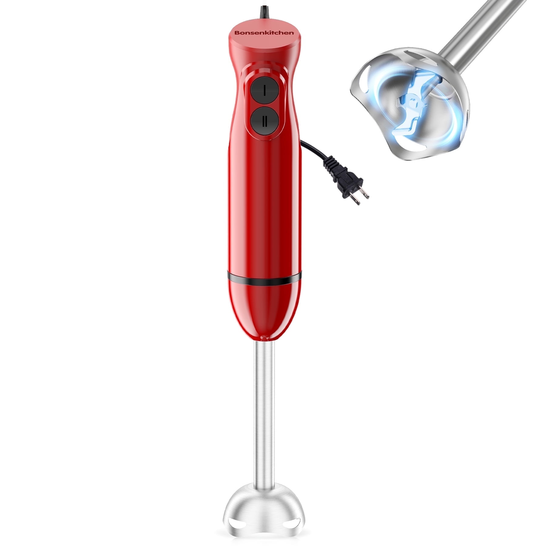 Bonsenkitchen Handheld Blender, Immersion Blender Handheld,Red ...