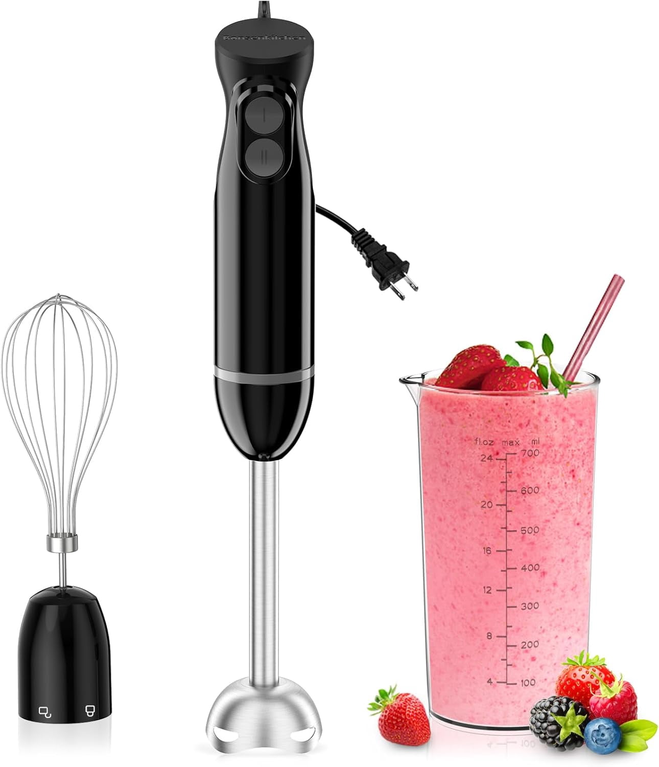 Bonsenkitchen Immersion Blender Handheld, 2 Mixing Speed Hand Blender ...