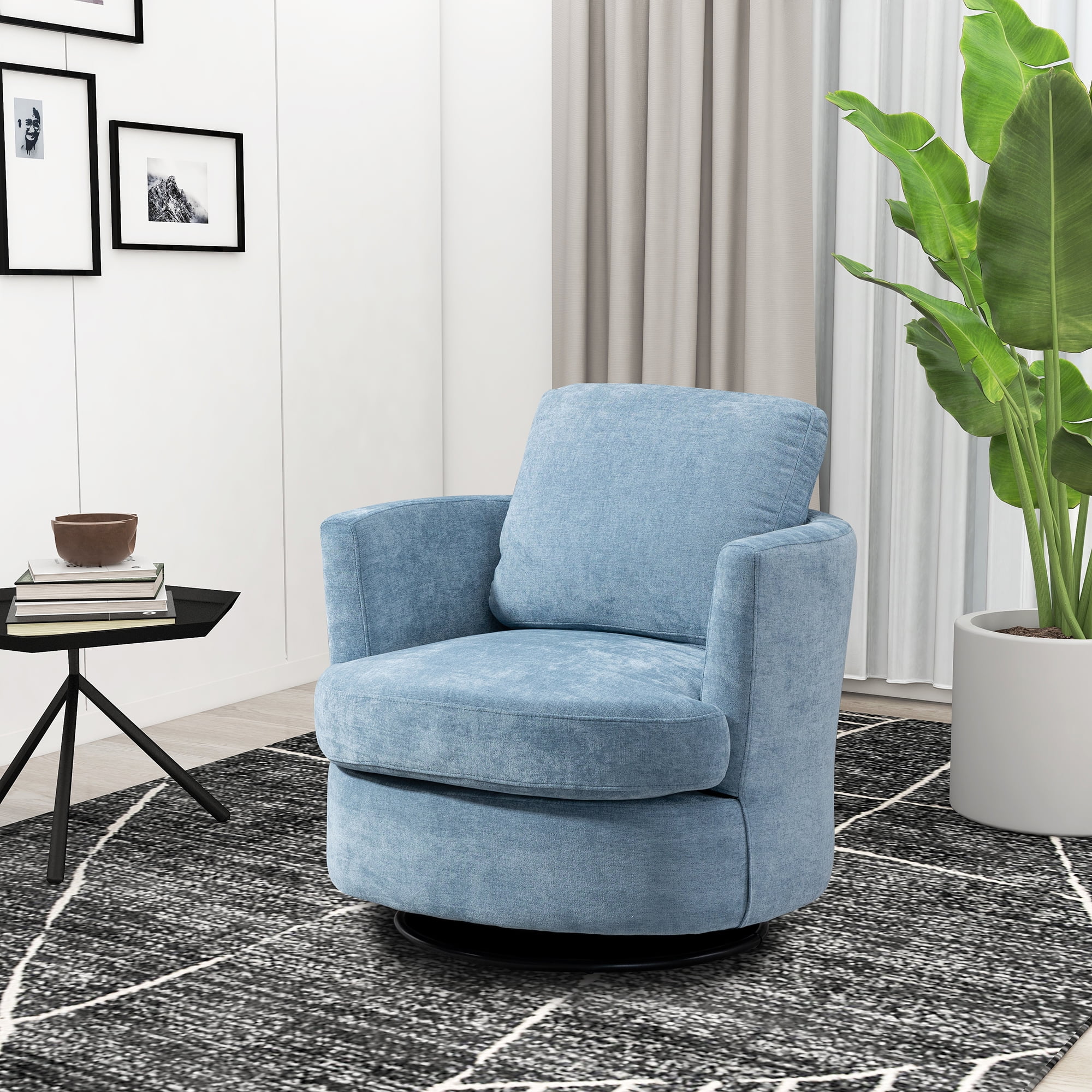 "Bonsour Swivel Accent Barrel Chair, 31.9""W, Light Blue, For Bedroom ...
