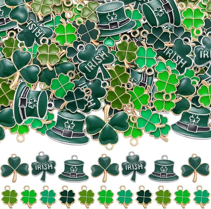 Bonuci 72 Pieces St. Patrick's Day Shamrock Charms Pendants Assorted ...