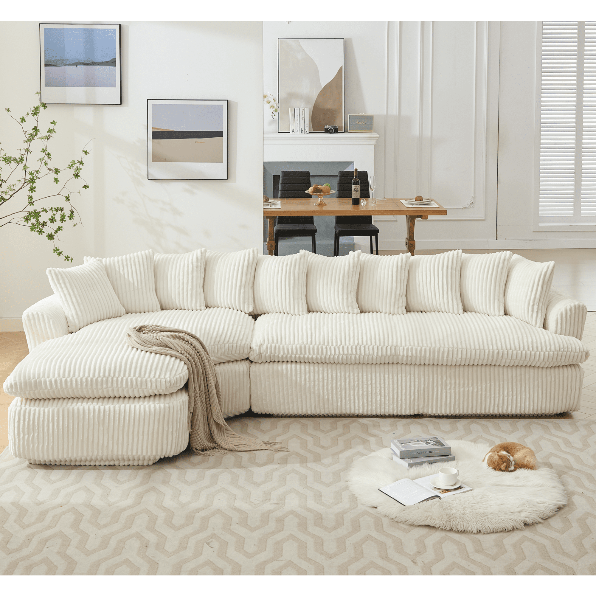 Bonuoke 127" Curved Sectional Sofa, L-Shape Modular Cloud Couch with 10 ...