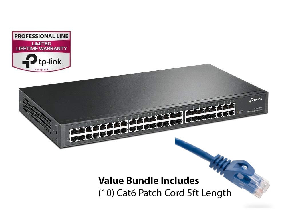 Bonus Bundle with Cat6 5ft Patch Cords and TP-Link 48-Port Gigabit ...