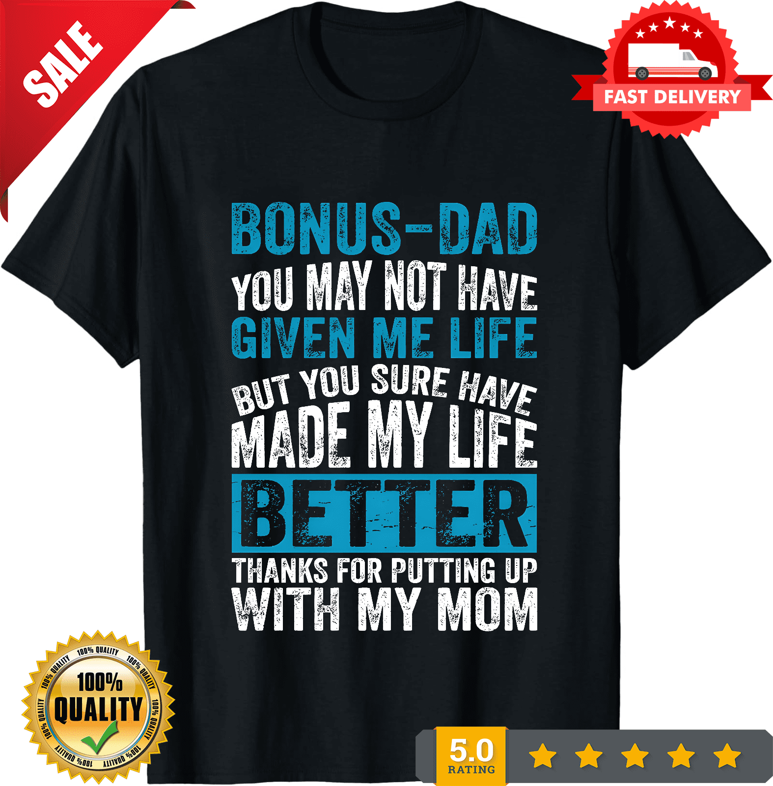 Bonus Dad T-Shirt, Father's Day Gift, Stepdad Appreciation Shirt ...