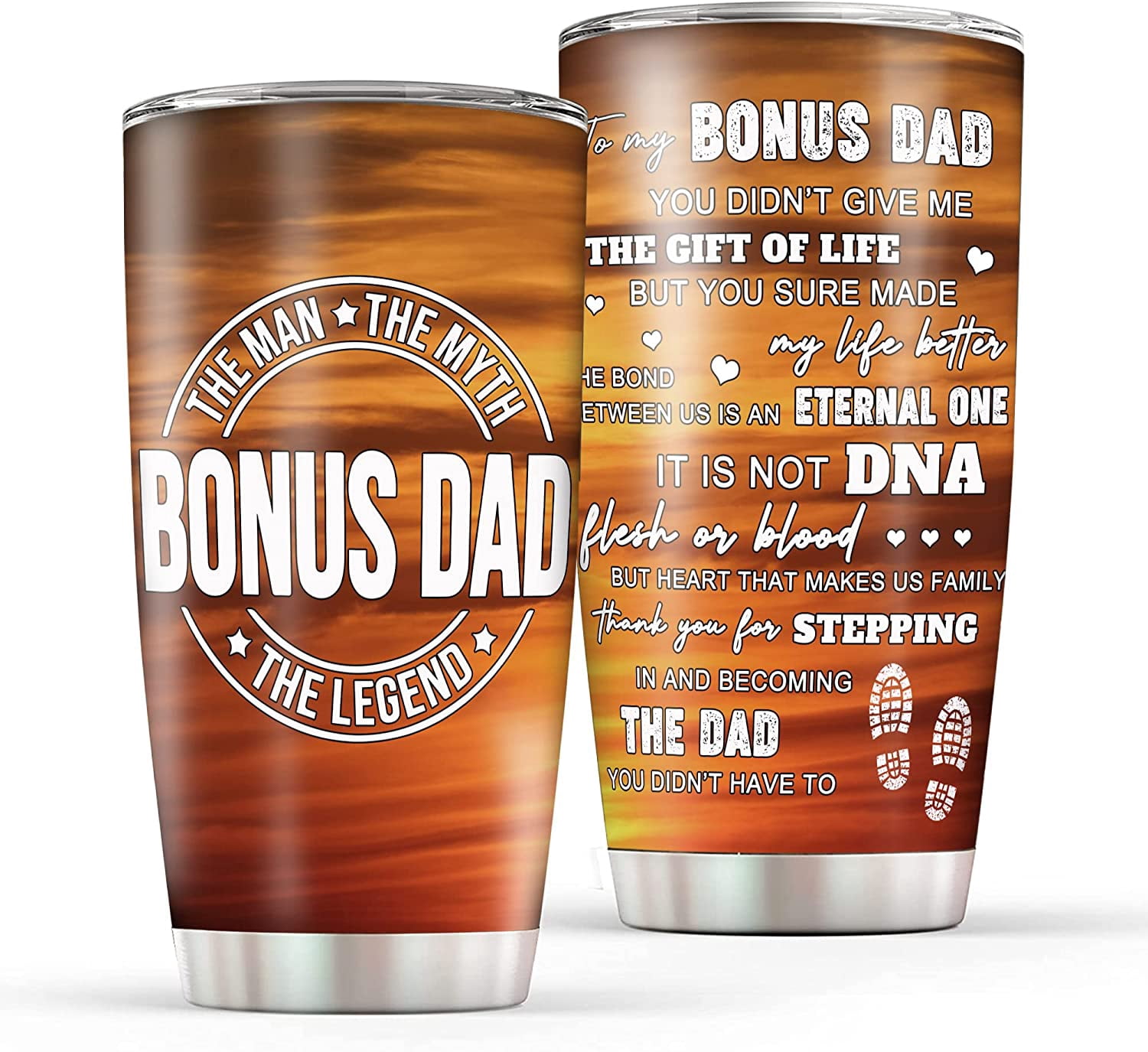 To My Bonus Dad Tumbler Cups with Lid and Straw, Thank You for Stepping ...