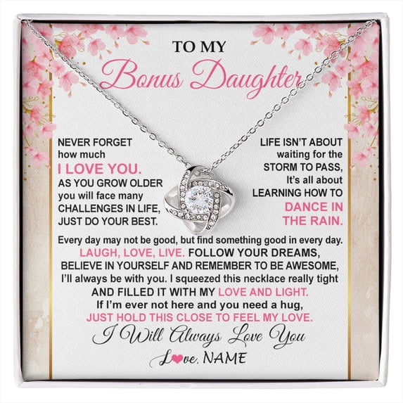 Bonus Daughter Inspirational I Love You Necklace, Gold Love Knot ...