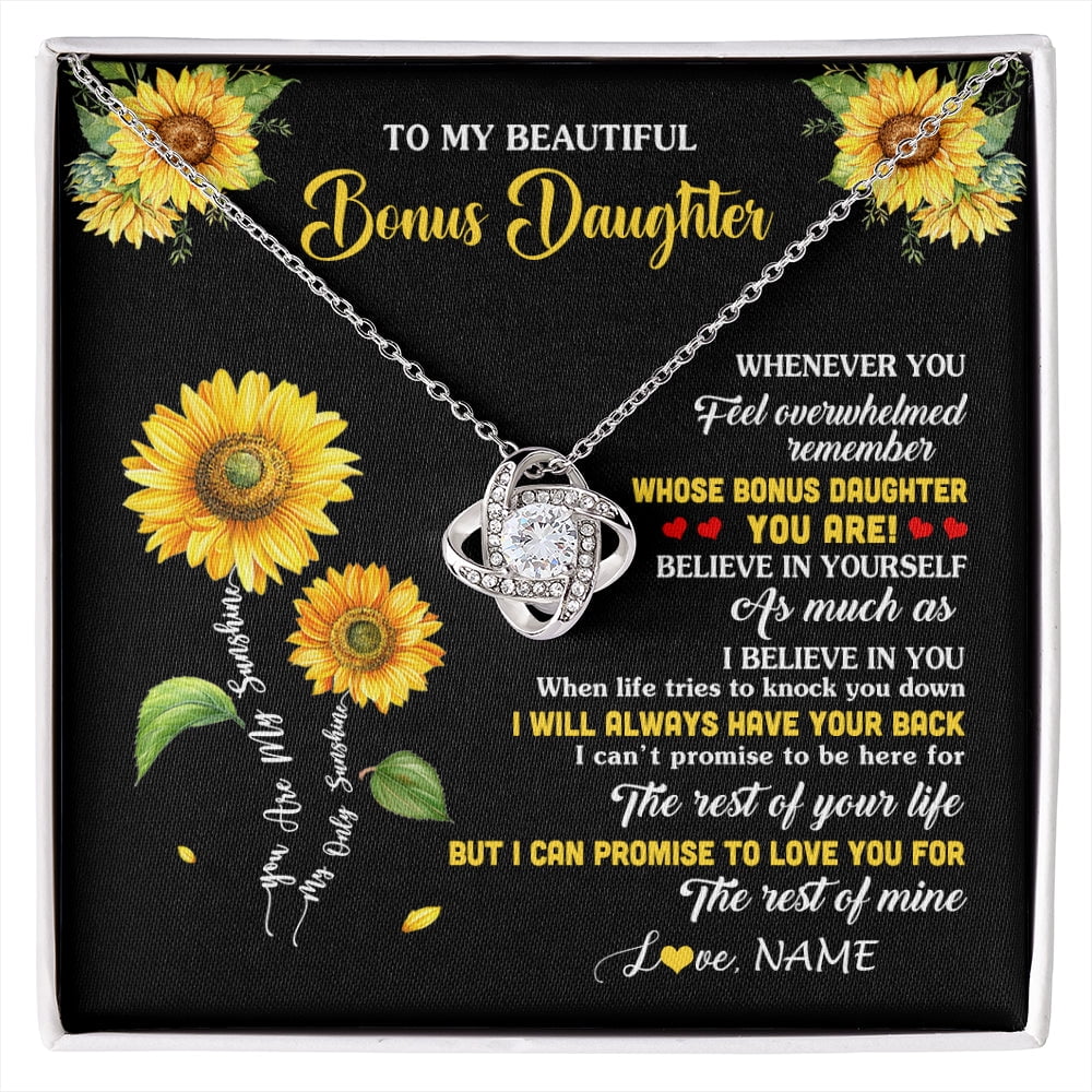Bonus Daughter Sunflower Feel My Love Necklace, Gold Love Knot Necklace ...