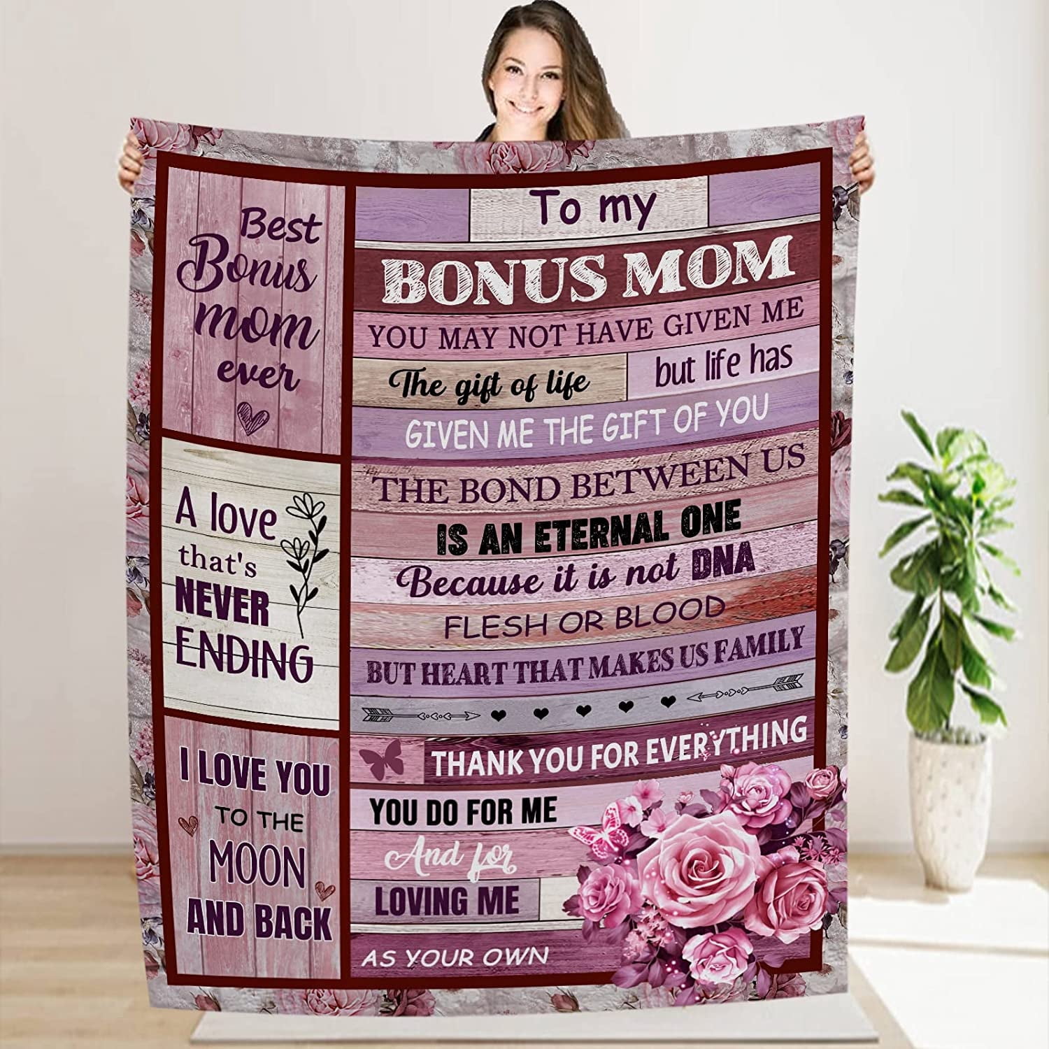 Bonus Mom Blanket Gift, Stepmom Blanket from Stepdaughter Stepson, Step ...