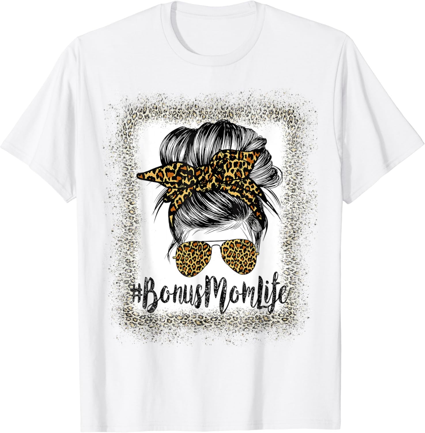 Bonus Mom Life Hair Bandana Glasses Leopard Mother's Day T T-Shirt100 ...