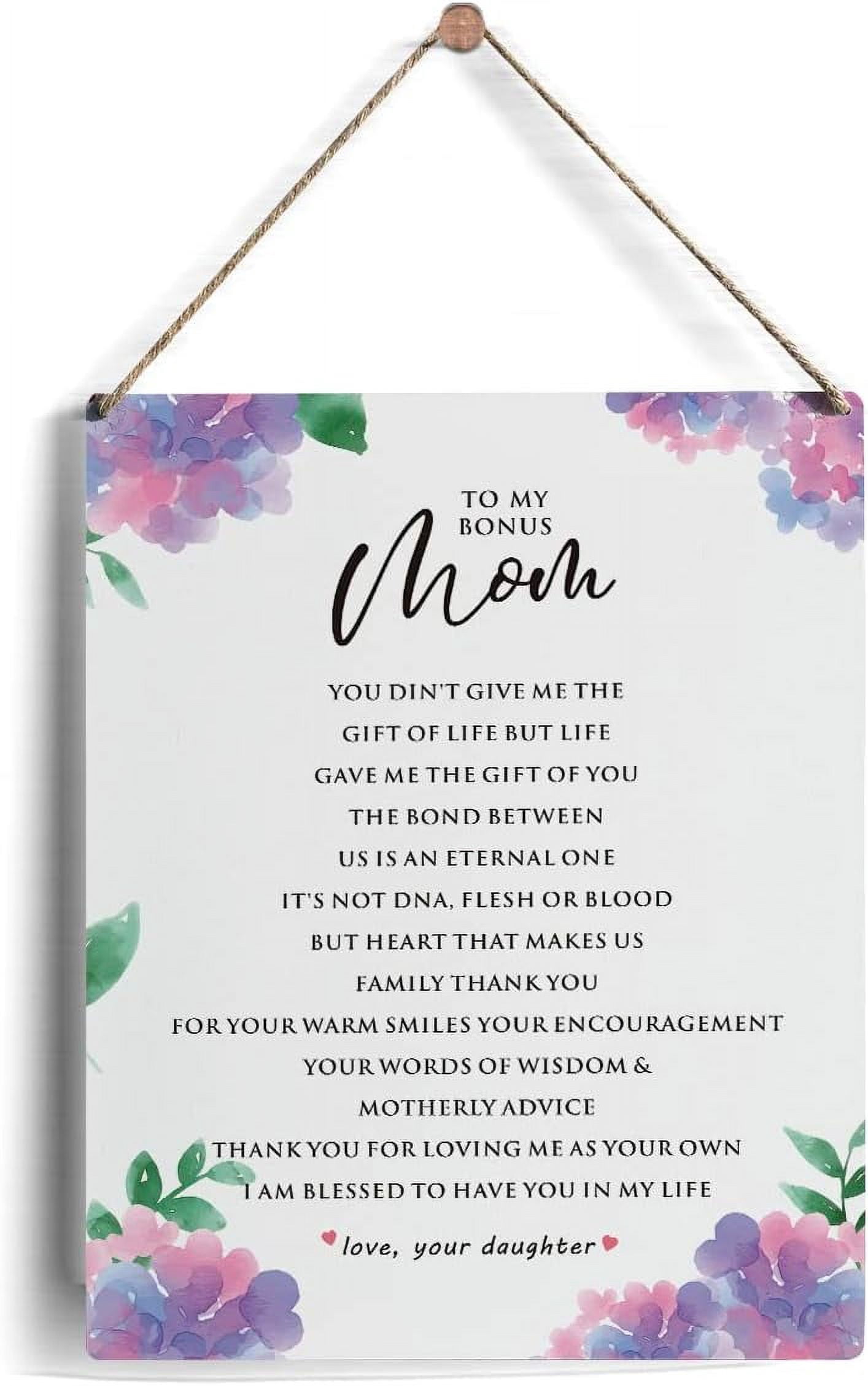 Bonus Mom Sign Gifts From Daughter, Rustic Floral To My Bonus Mom Thank ...