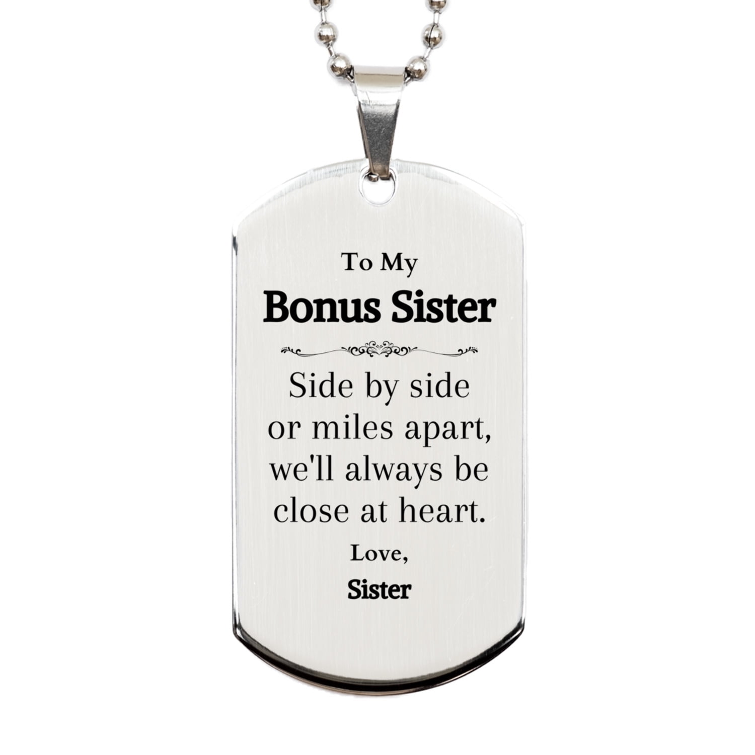 Bonus Sister Engraved Silver Dog Tag - Close at Heart Love Gift for ...