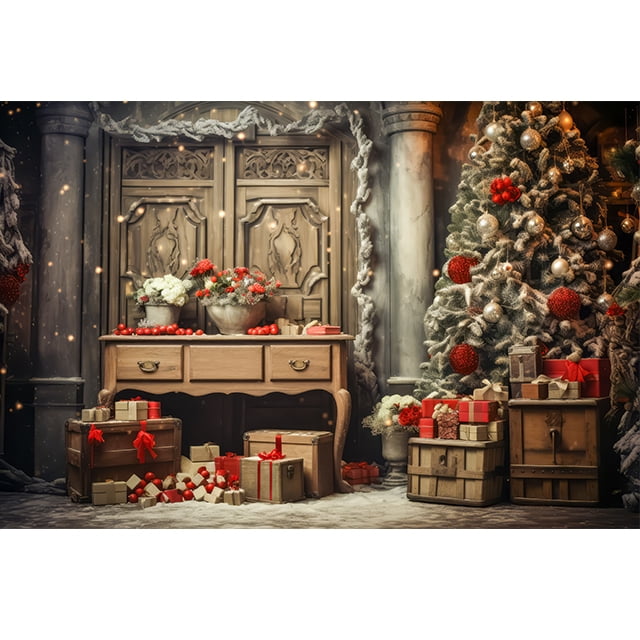 Bonvvie Christmas Backdrops Xmas Tree Gifts Fireplace Family Party ...
