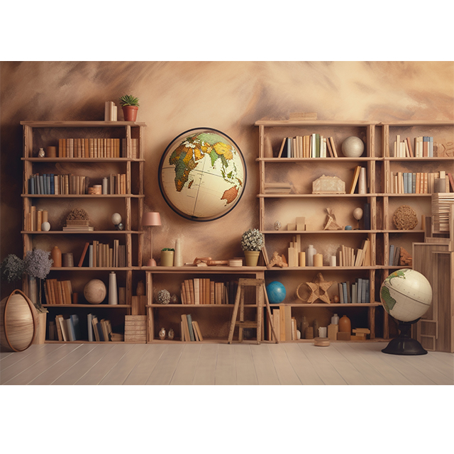 Bonvvie Photography Backdrop Vintage Bookcase Books Globe Back to ...