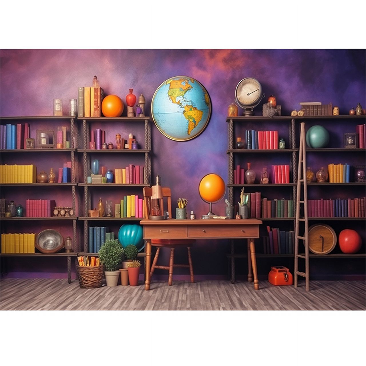 Bonvvie Photography Backdrop Vintage Bookcase Books Globe Back to ...