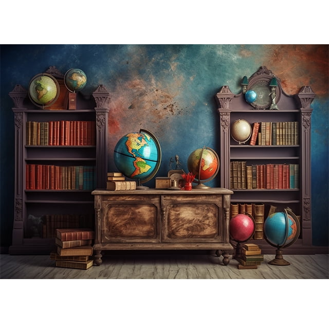 Bonvvie Photography Backdrop Vintage Bookcase Books Globe Back to ...