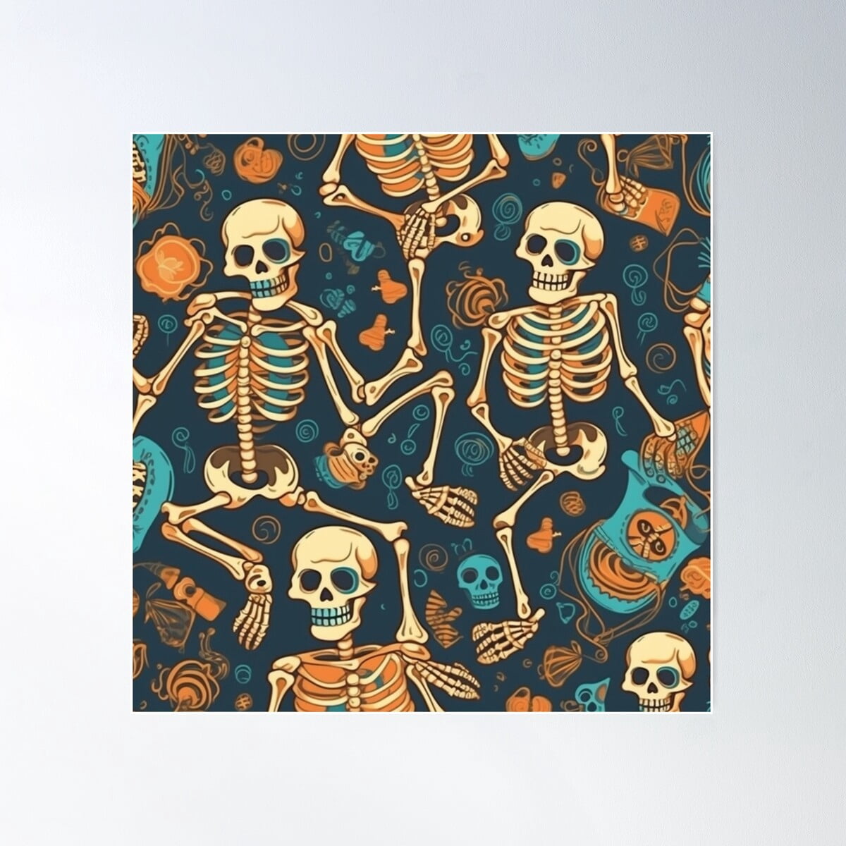 Bony Brigade: Whimsical Cartoon Skeletons Pattern #25 Poster Wall Art ...