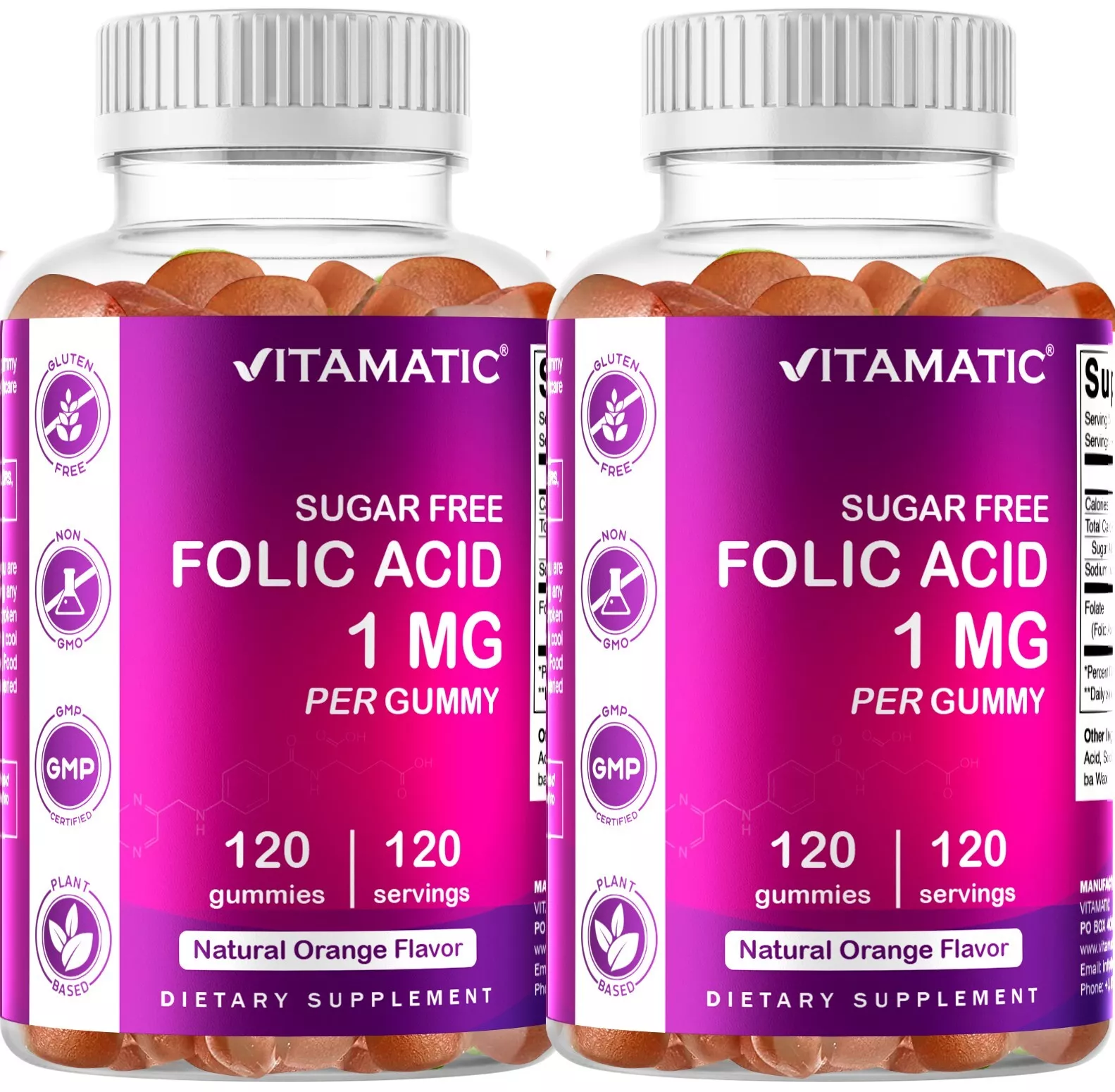 Bonzelo 2- Pack Vitamatic Folic Acid Gummies 1000 mcg Vitamin B9 - 120 ...