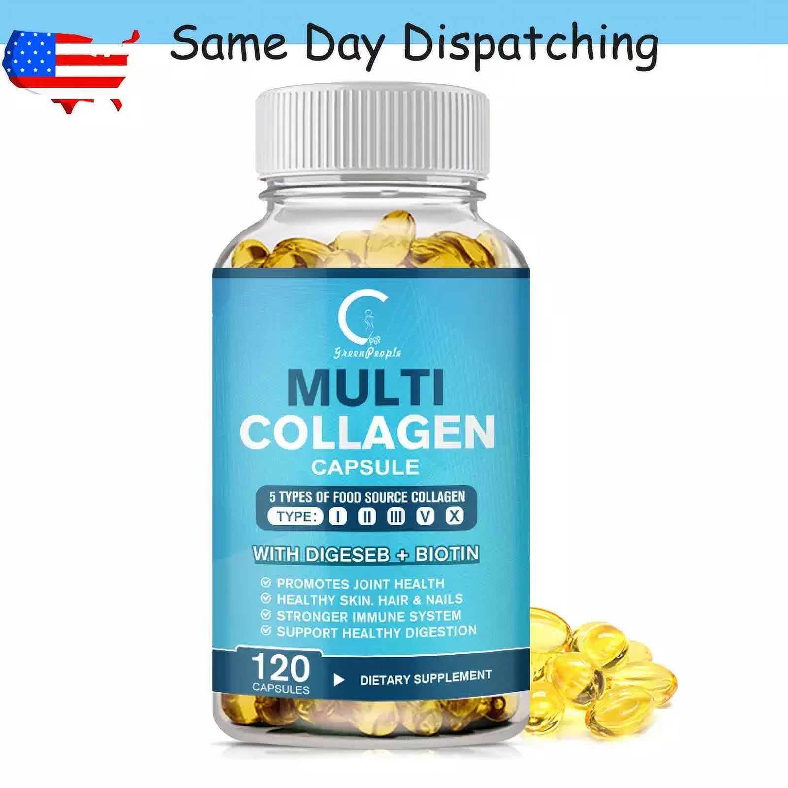 Bonzelo Multi Collagen Peptides-120 Capsules-Type I,II,III,V,X Anti-Aging Collagen Caps ...