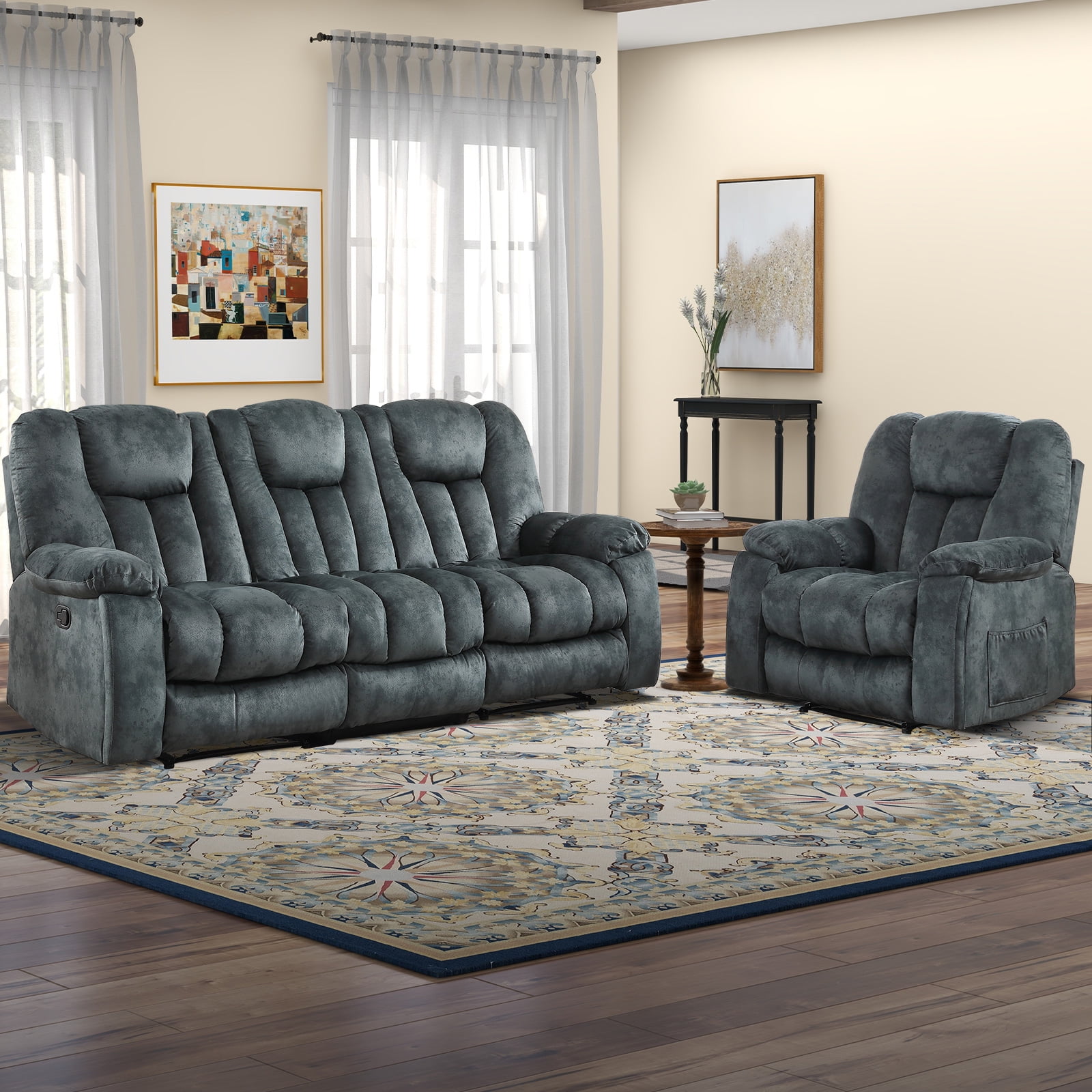 Bonzy Home 2-Piece Reclining Sofa Set, 3-Seat Recliner Sofa and Massage ...