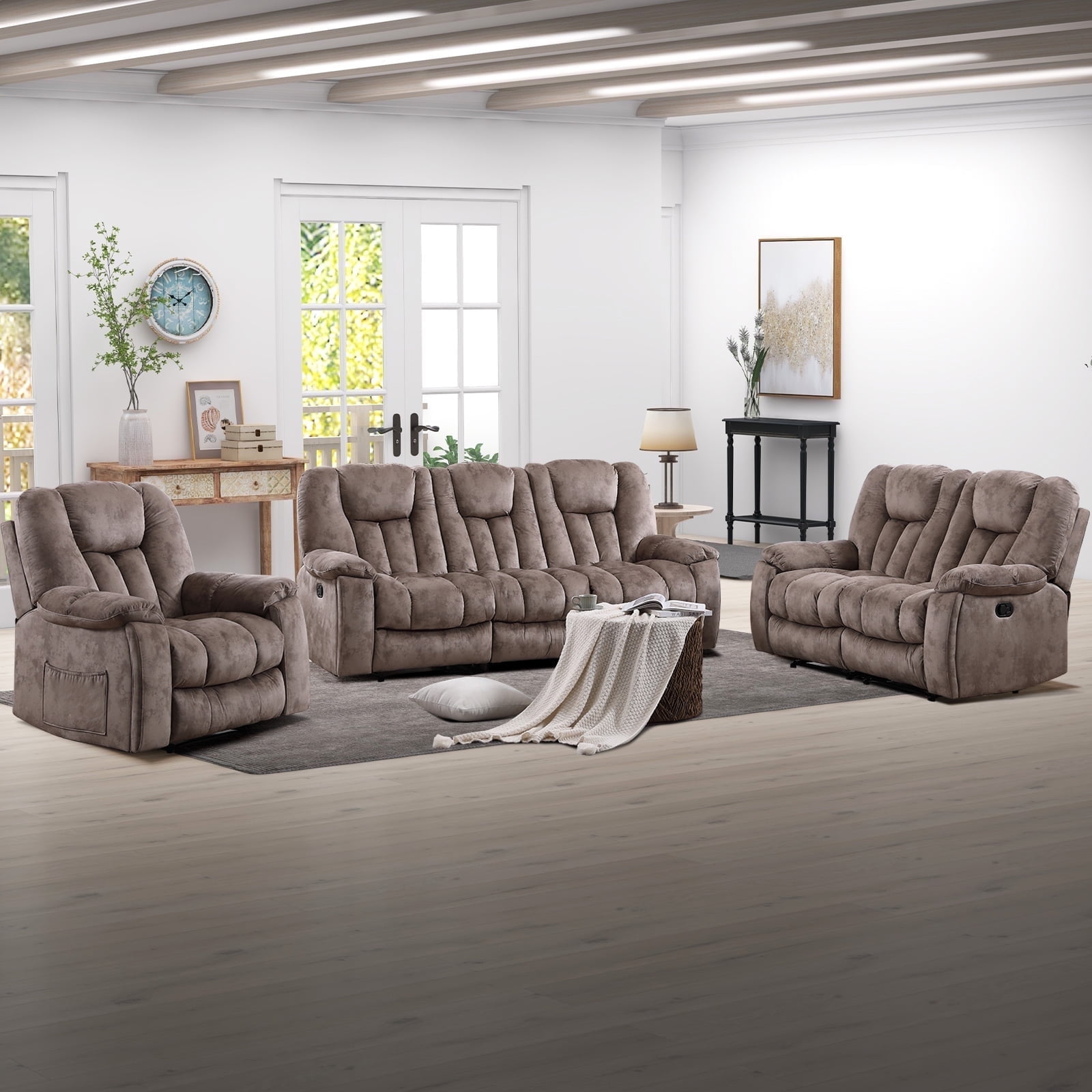 Bonzy Home 3-Piece Recliner Sofa Set Manual Recliner with Massage ...