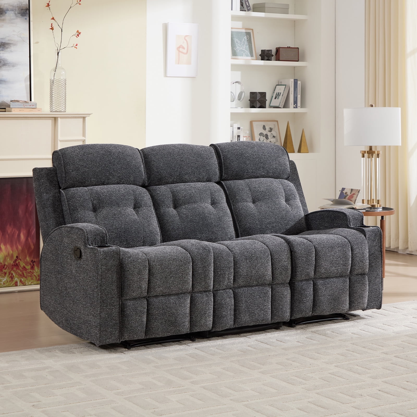 Bonzy Home 3-Seat Manual Reclining Sofa — Fabric Couch with Dual Manual ...