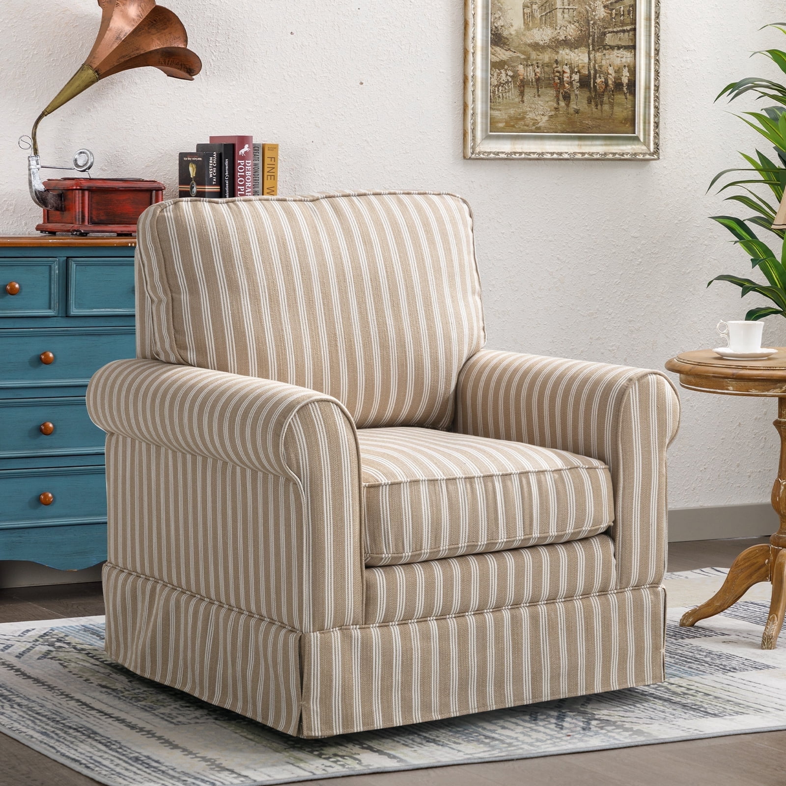 "Ebello Brown Bohemian Cotton Blend 30"" Wide Sloped Arm Swivel Living ...