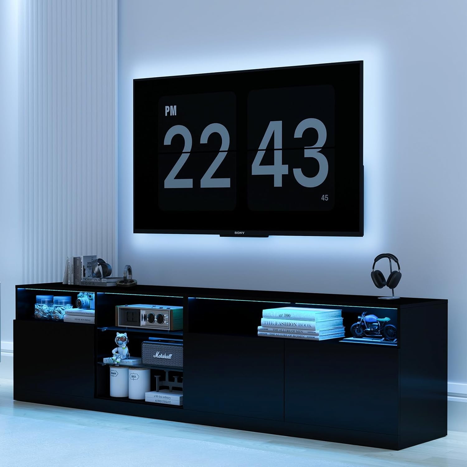 Bonzy Home 85" TV Stand with LED Lights, Modern Television Console ...