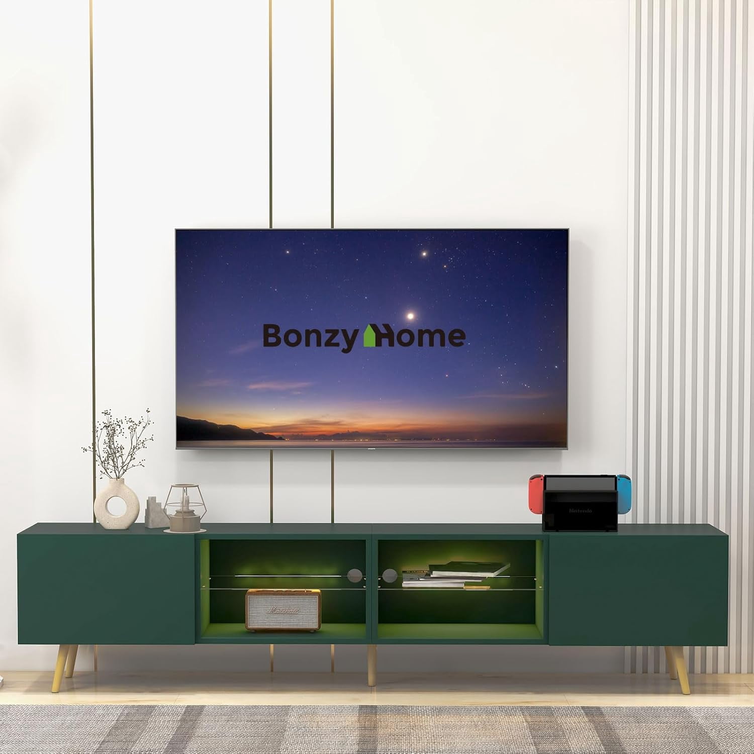 Bonzy Home 86" LED TV Stand, Modern Entertainment Center up to 90" TV ...