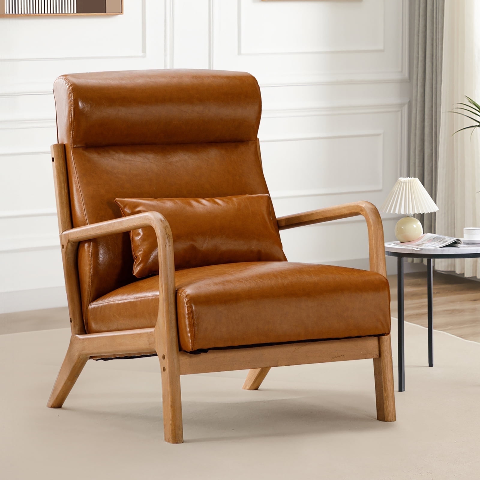 Bonzy Home Accent Chair Mid Century Modern Arm Chair, PU Leather Reading Armchair for Bedroom ...