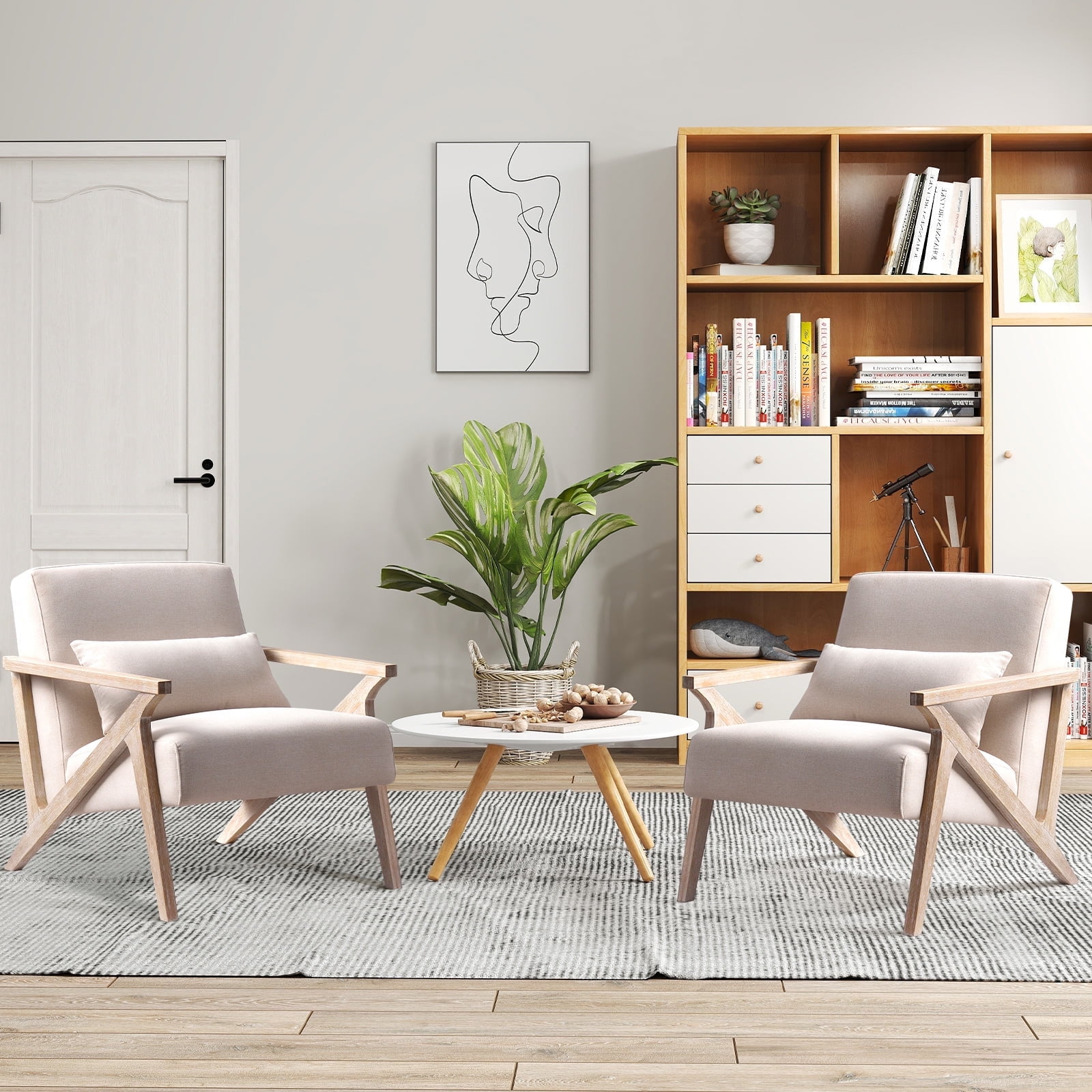 Bonzy Home Accent Chair Set of 2 with lumbar support pillow Mid Century ...