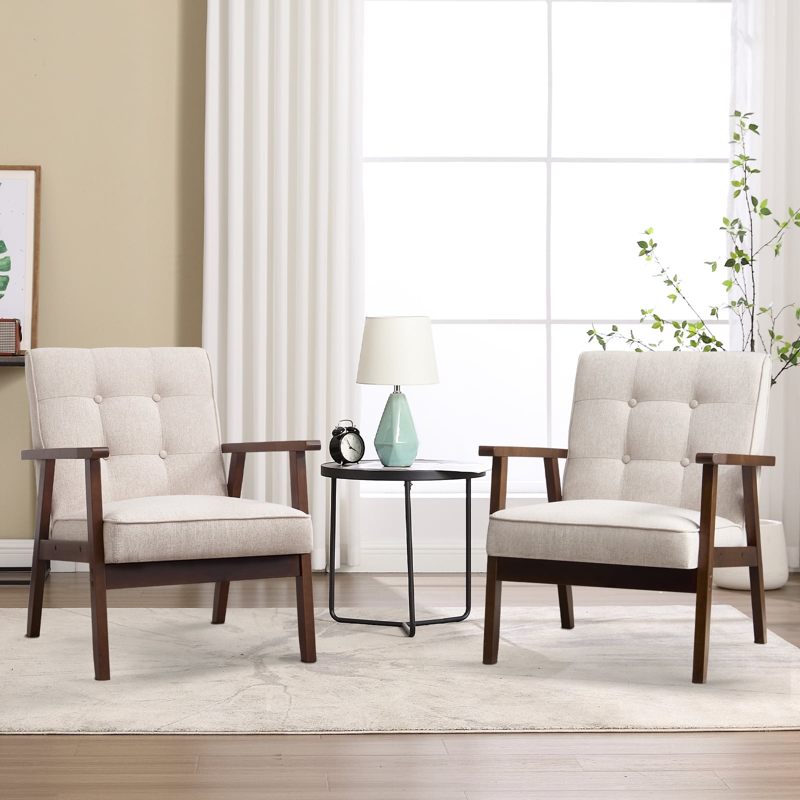 Bonzy Home Accent Chair Set of 2 Mid Century Modern Upholstered Armchair with Wood Frame for ...