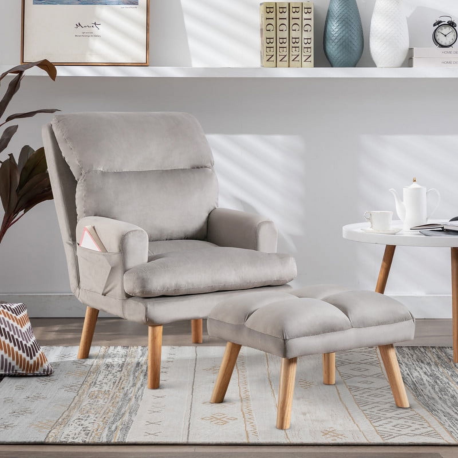 Ebello Home Sitting Armchair with Ottoman, Adjustable Backrest, Velvet ...