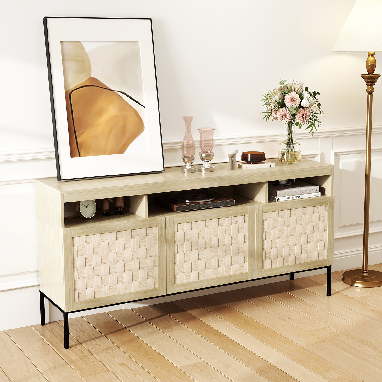 Bonzy Home Cabinet Tall TV Stand with Stroage, Large Entertainment ...