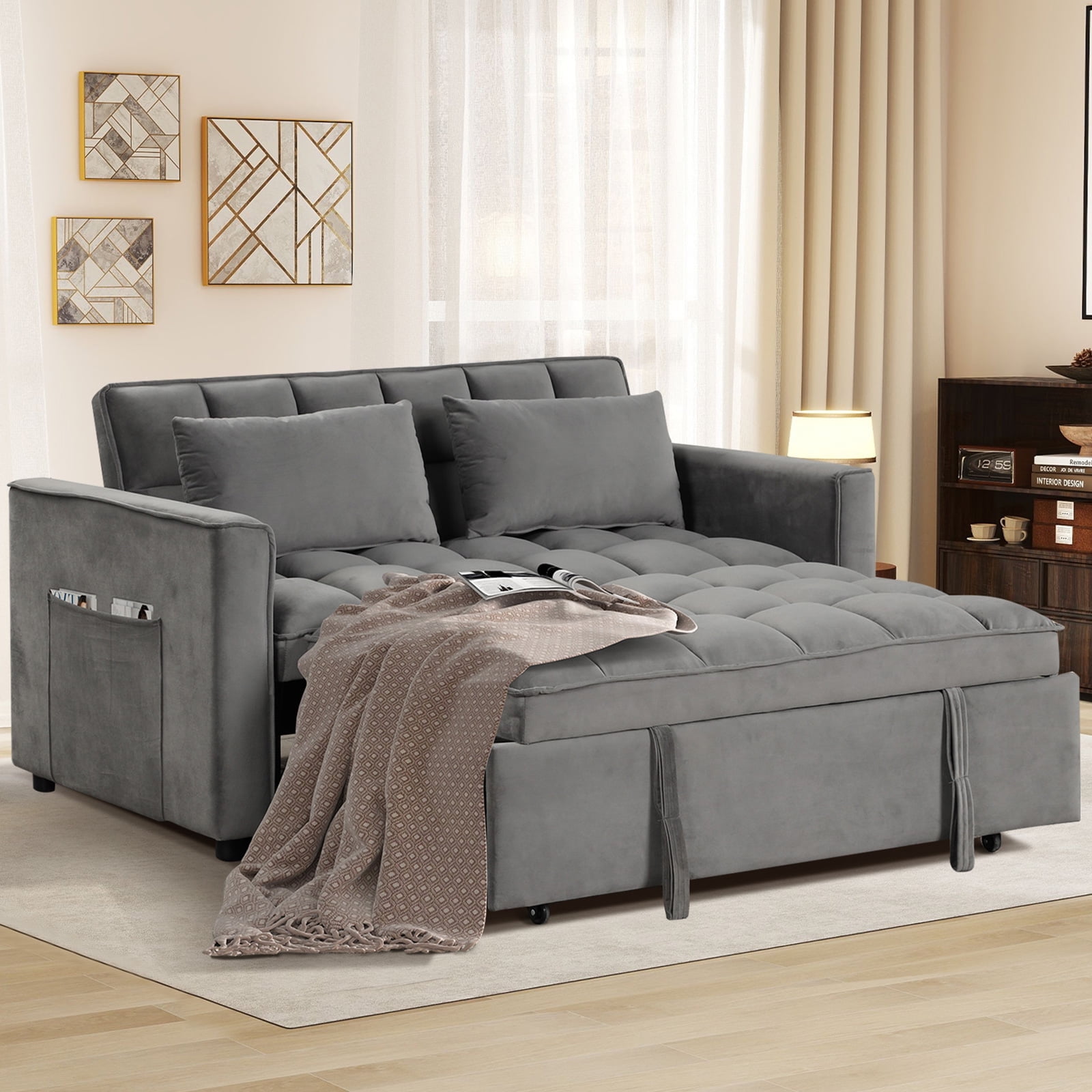 Bonzy Home Convertible Sofa Bed Versatile Velvet Sofa Pullout Bed,55 ...
